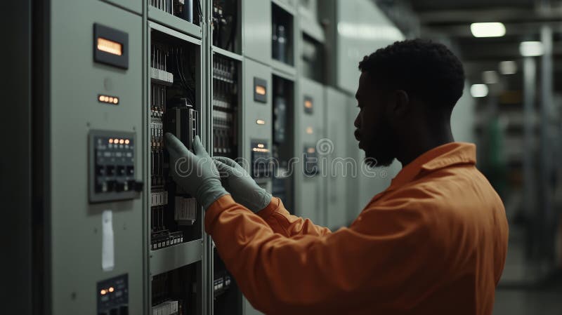 Worker Assembles Electrical Components in Industrial Setting during ...