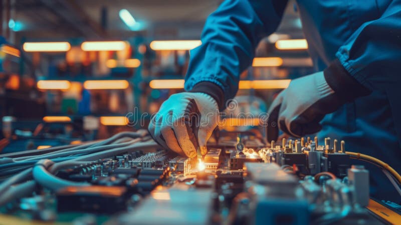 Worker Assembling Circuit Board in Factory Stock Image - Image of plant ...