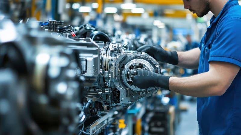 A Worker Assembling Components in a Manufacturing Facility Stock ...