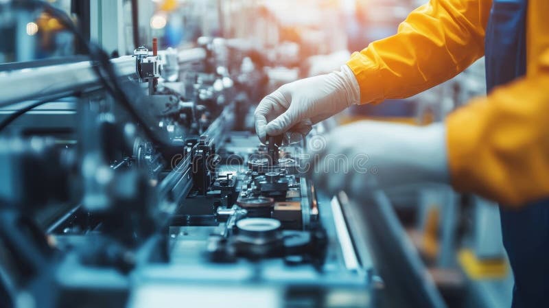 A Worker Assembling Components in a Manufacturing Facility with ...