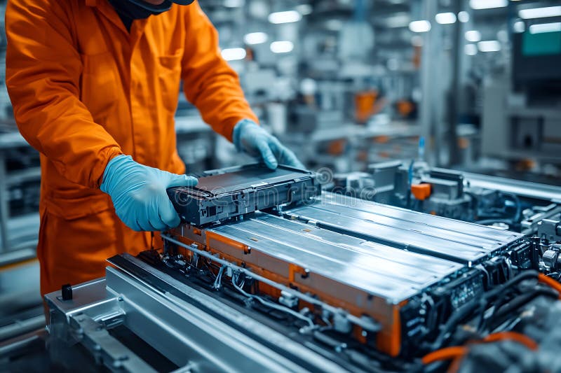 Worker Assembling EV Battery Stock Illustration - Illustration of ...