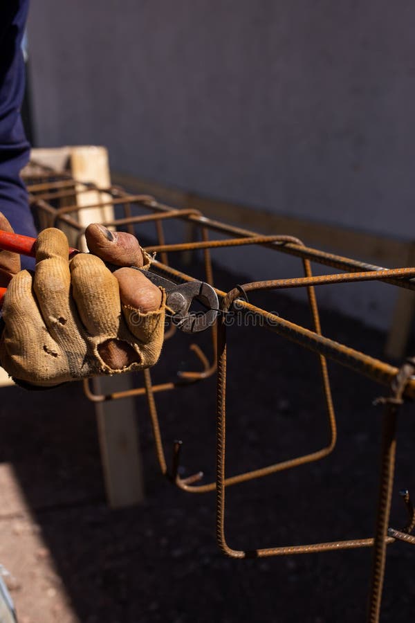 Worker Assembling Metal Beams for Filling with Cement Stock Photo ...