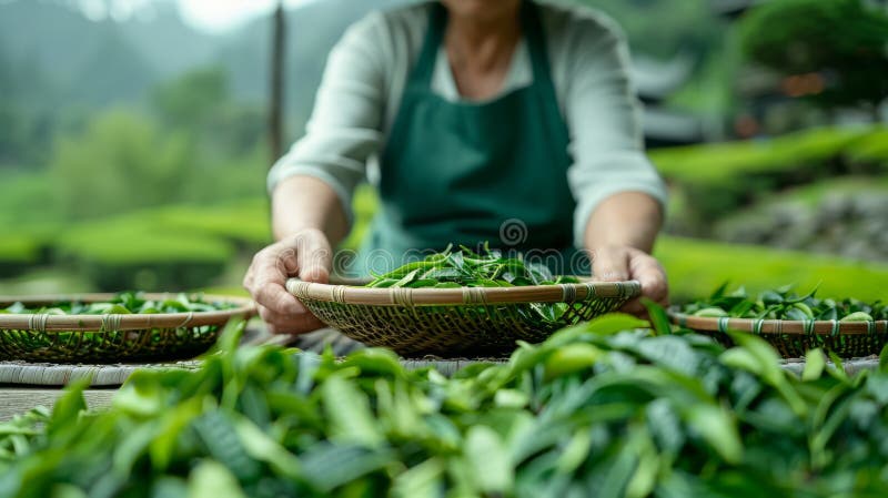 Tea Leaf Grading Process in Lush Tea Fields during Daylight Stock Photo ...