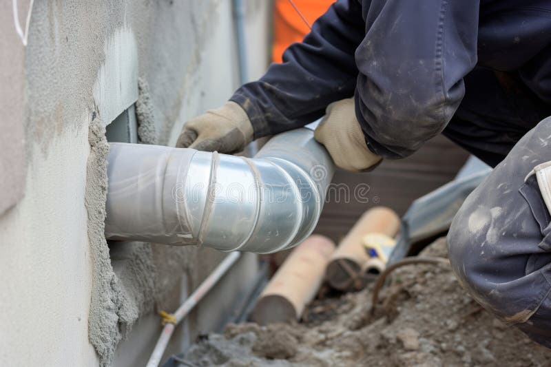 Worker Attaching Flexible Duct To Vent Connection Stock Photo - Image ...