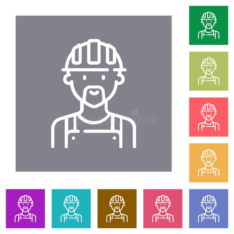 Worker Avatar Outline Square Flat Icons Stock Vector - Illustration of ...