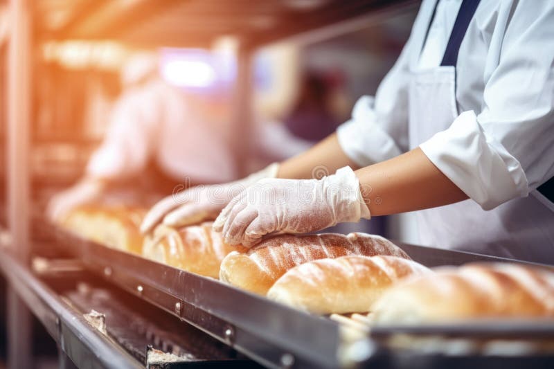 A Worker in a Bakery Puts Bread in the Oven. Bread Production ...