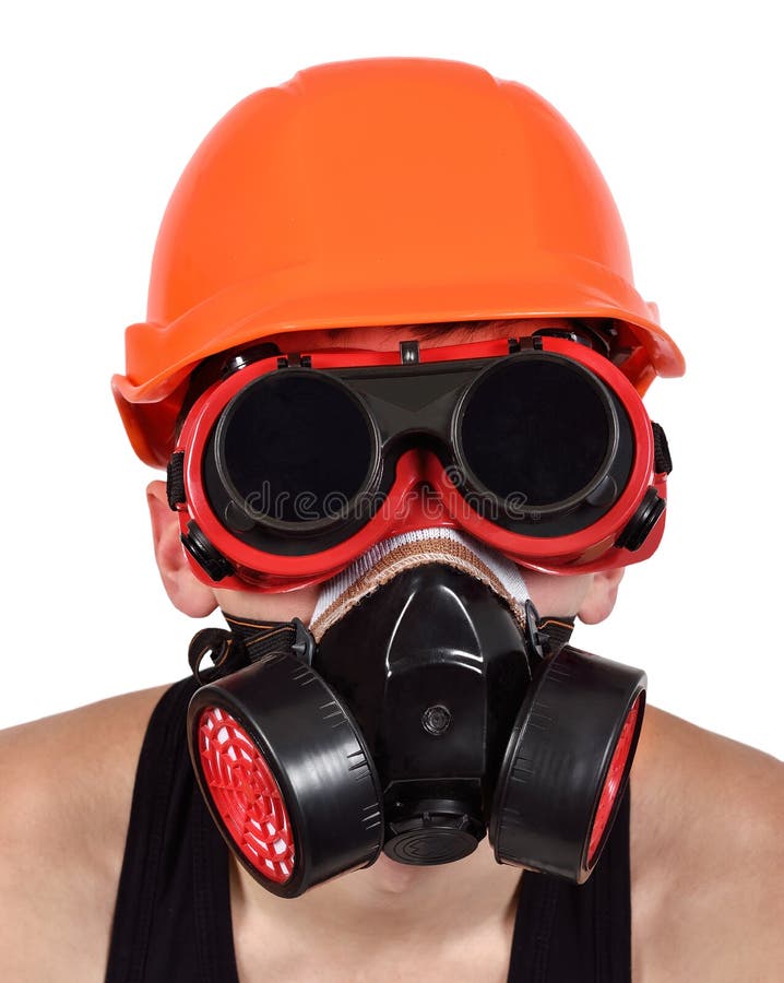 Worker in bio-hazard mask stock image. Image of construction - 54502681