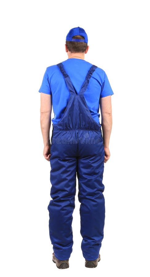 Worker in Blue Overalls. Back View Stock Photo - Image of industrial ...