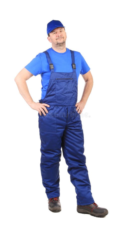 Man in Blue and Red Overalls Stock Photo - Image of foreman, profession ...