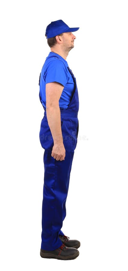 Worker in blue overalls. stock image. Image of professional - 36860073