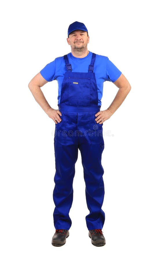 Worker in Blue Overalls. Back View Stock Photo - Image of industrial ...