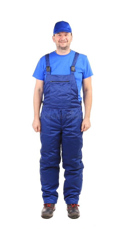 Worker in Blue Overalls. Back View Stock Photo - Image of industrial ...