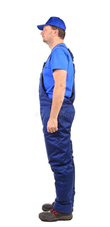 Man in Blue and Red Overalls Stock Photo - Image of foreman, profession ...