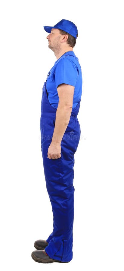 Construction Worker in Blue Overalls Stock Image - Image of friendly ...