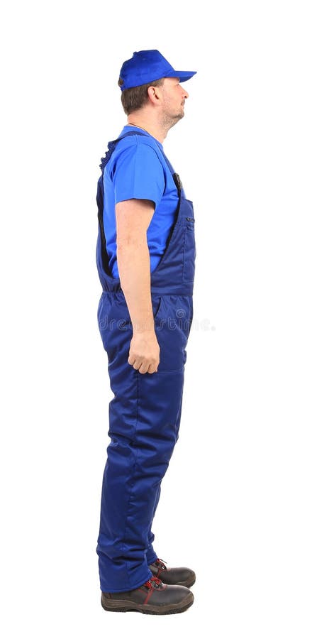 Man in Blue and Red Overalls Stock Photo - Image of foreman, profession ...
