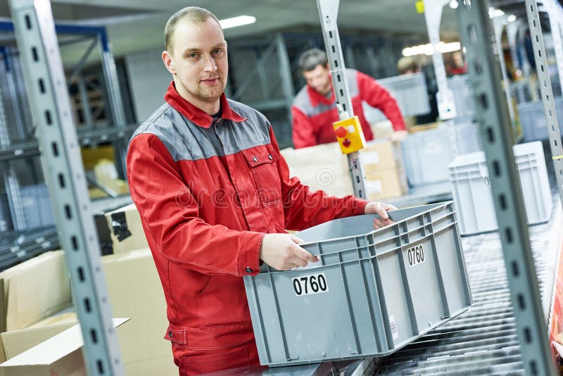 Worker with Box at Warehouse Conveyer Stock Image - Image of dispatch ...