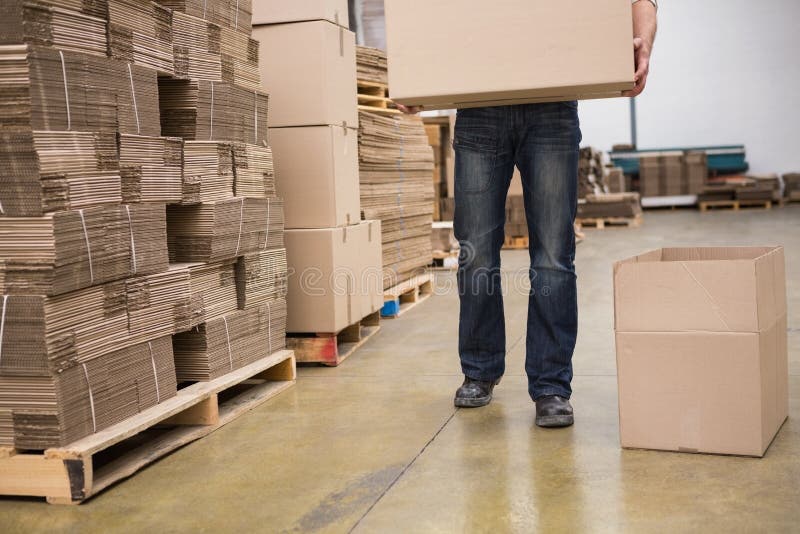 Worker with Box in Warehouse Stock Photo - Image of storage, delivery ...