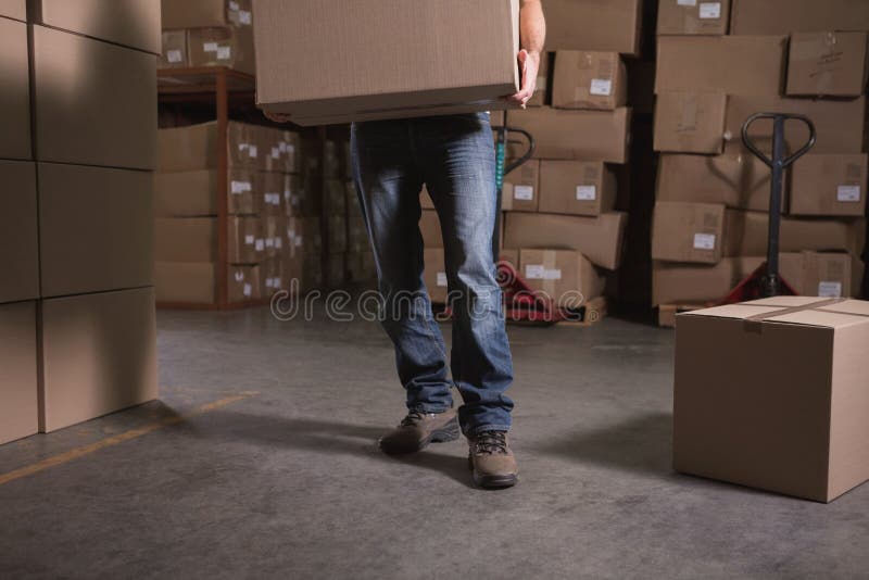 Worker with Box in Warehouse Stock Image - Image of industry ...
