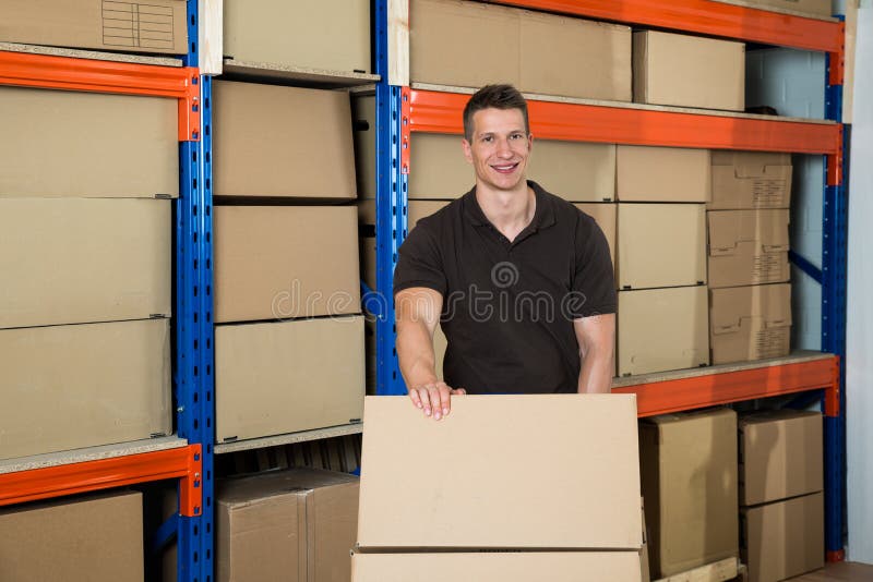 Worker with Boxes in Warehouse Stock Image - Image of happiness, male ...