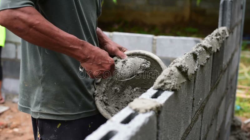 Worker Brick the Cement Wall Stock Video - Video of industry, dirty ...