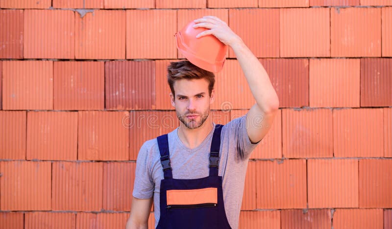 Worker Brick Wall Background. Building Construction. General ...