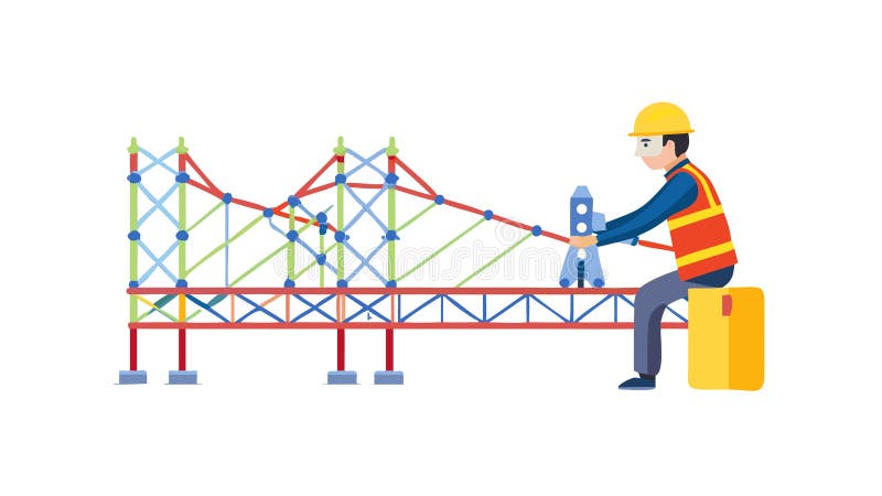 Worker on Bridge Construction Site with Equipment, Vector Design ...