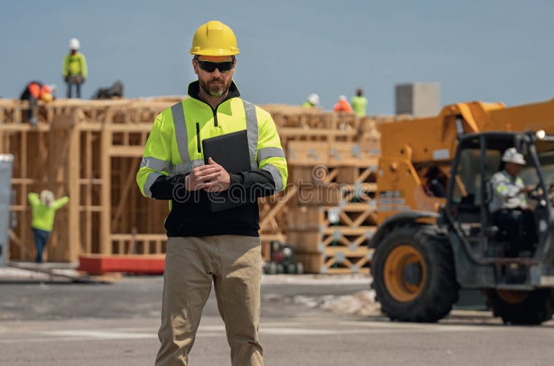 Worker Builder at Construction Site. Bilder in Hardhat. Construction ...