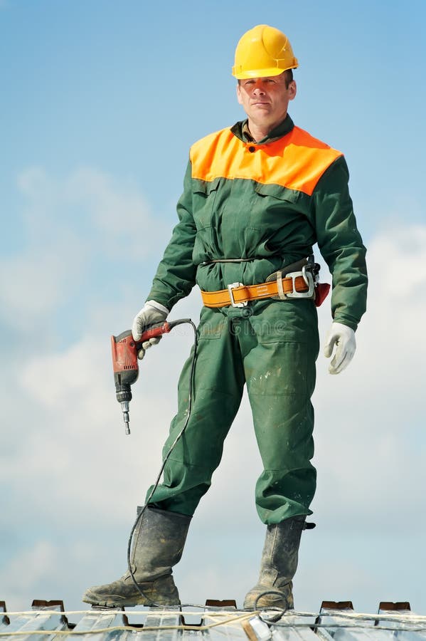 Worker Builder at Facade Construction Works Stock Photo - Image of ...