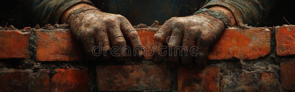 Worker Building the Border Wall with WALL Bricks for Border Control ...