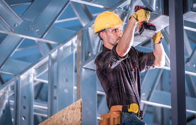 Attaching Plywood To Windows Stock Photo - Image of carpenter, ladder ...