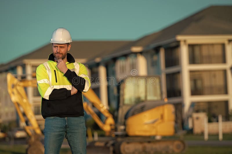 Worker at Building Site. Construction Manager in Helmet. Male ...