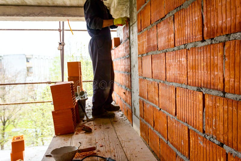 Man Bricklayer Catch Cement Brick Blocks Stock Photo - Image of ...