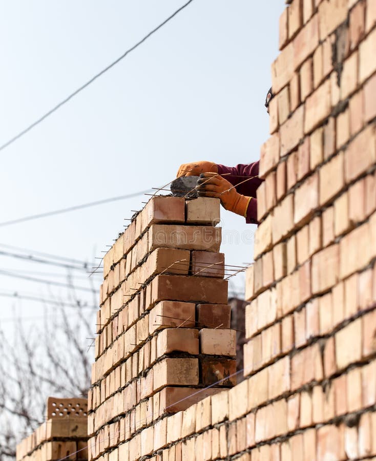 Worker Builds a Brick Wall in the House Stock Image - Image of wall ...