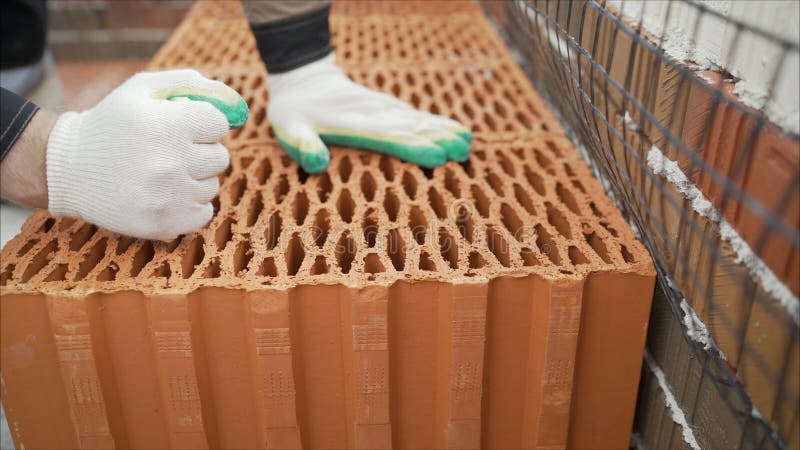 Industrial Worker Using Trowel and Tools for Building Exterior Walls ...