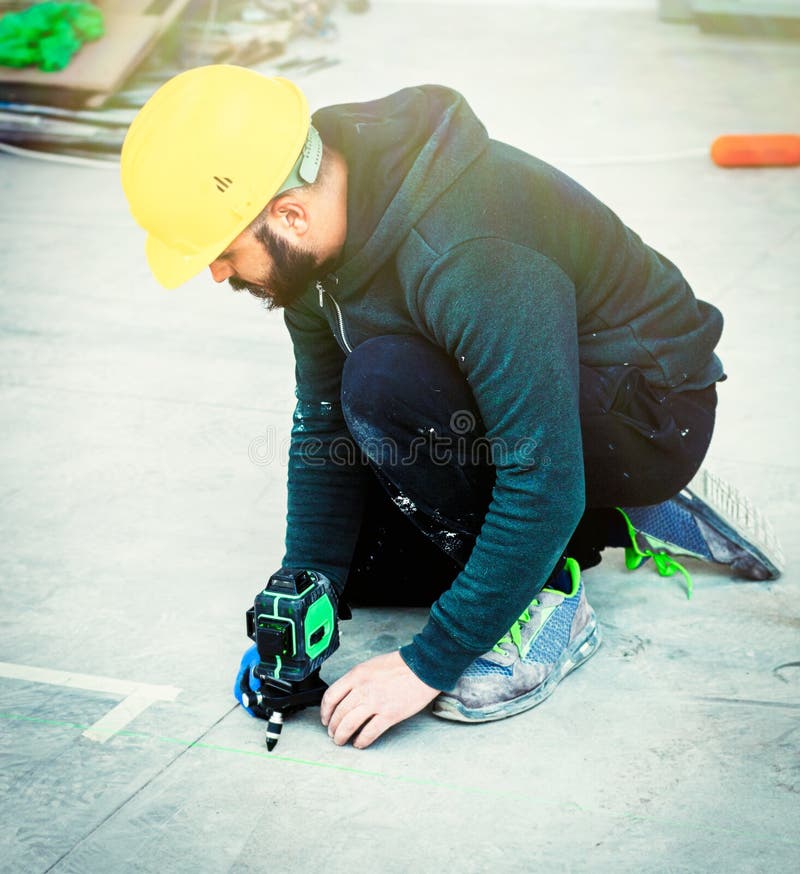 Worker Builds a Plasterboard Wall Stock Image - Image of industry ...
