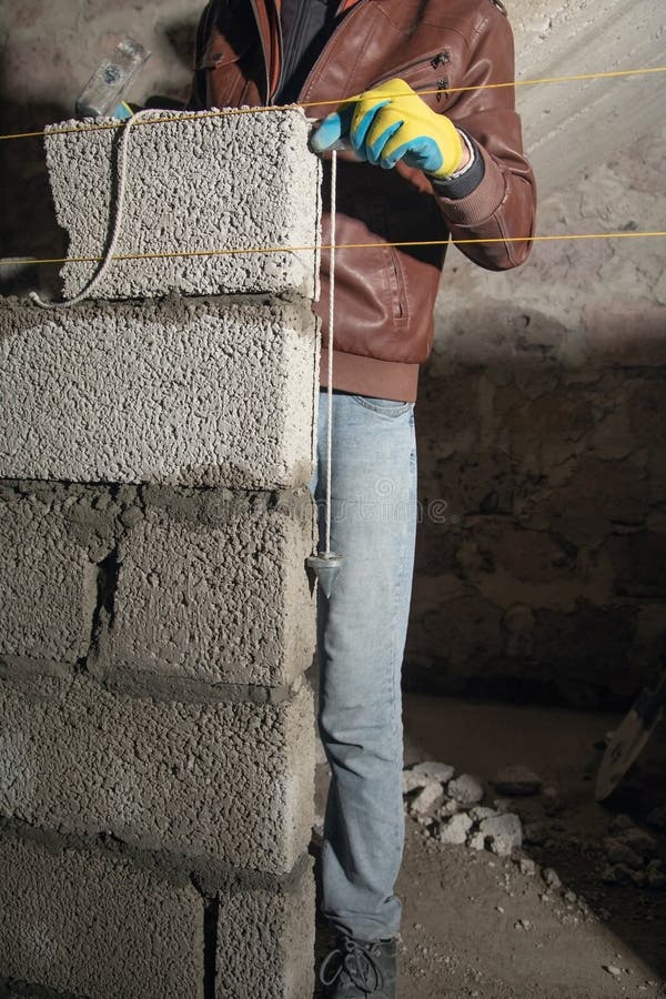 Worker Builds a Wall in the Building Site Stock Illustration ...