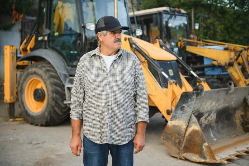Worker with Bulldozer on Site Construction. Man Excavator Worker Stock ...