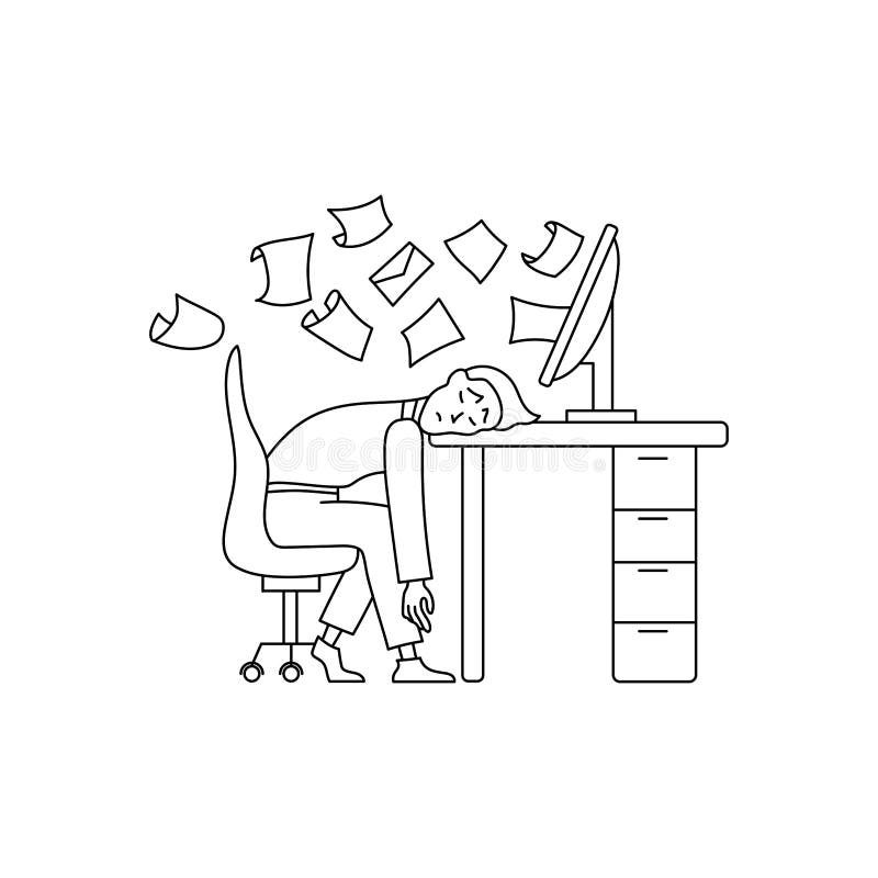 Worker Burnout at Workplace in Office Doodle Style. Stock Vector ...