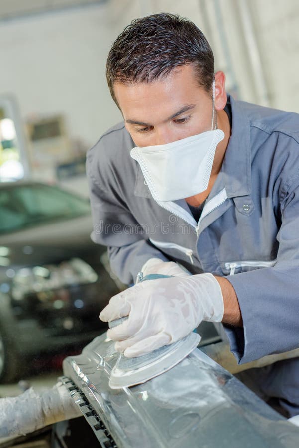 Worker in Car Body Workshop Stock Image - Image of profession, mechanic ...