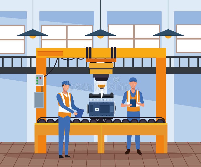 Worker on car factory stock vector. Illustration of plant - 132184271