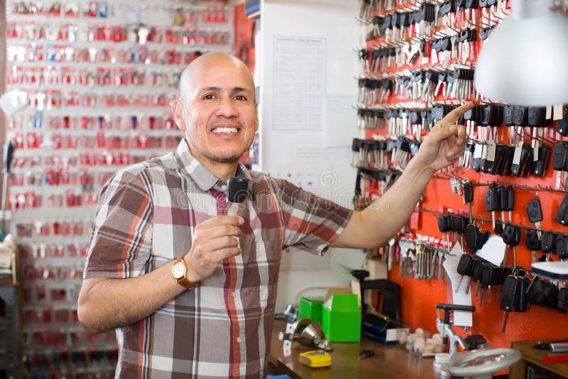 Worker with Car Keys in Locksmith Stock Image - Image of keys ...