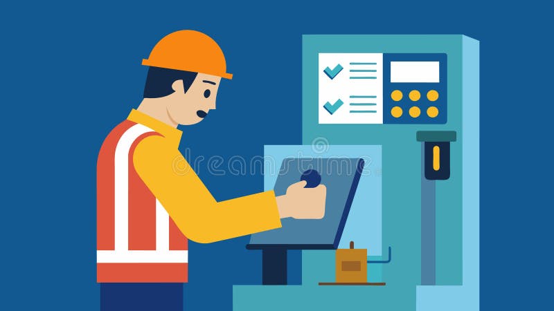 A Worker Carefully Examining a Machine while Referencing a Detailed ...