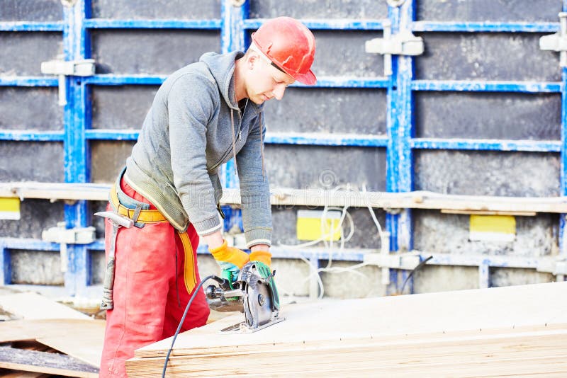 Worker Carpenter Joiner at Building Site Stock Photo - Image of ...