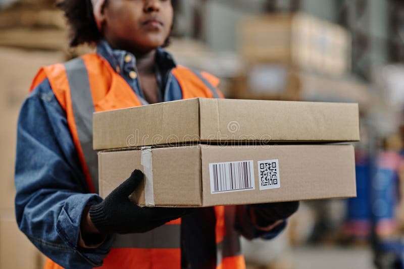 Worker Carrying Box in Warehouse Stock Photo - Image of warehouse ...