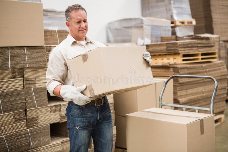 Worker Carrying Box in Warehouse Stock Photo - Image of delivery ...