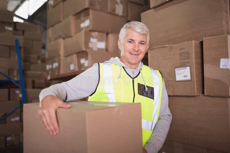 Worker Carrying Box in Warehouse Stock Image - Image of length ...