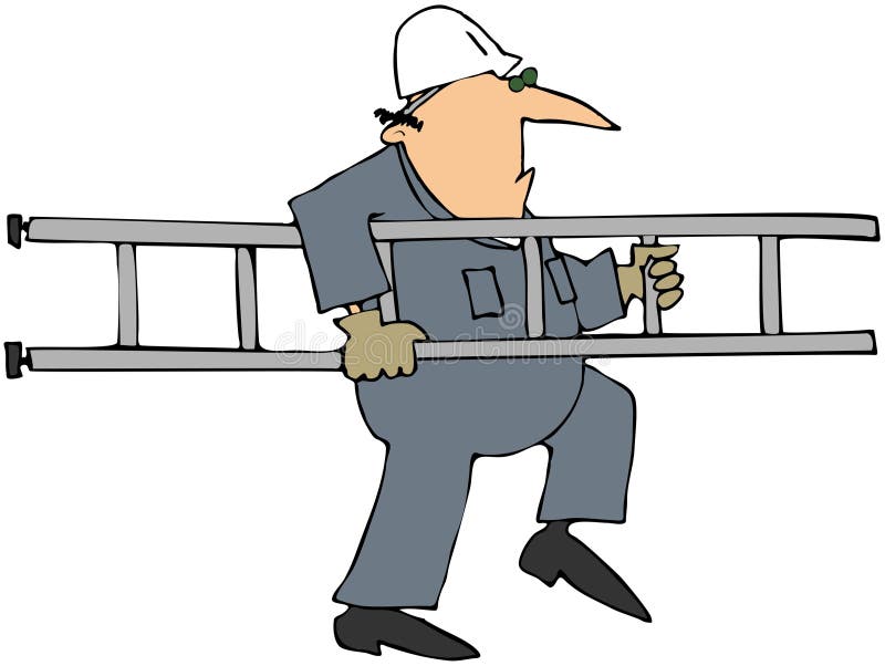 Worker Carrying a Ladder stock illustration. Illustration of worker ...