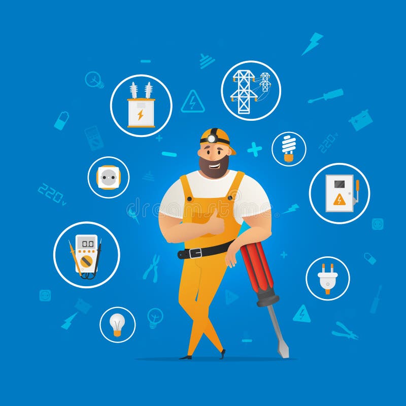 Worker Character with Electrical Equipment Device Stock Vector ...