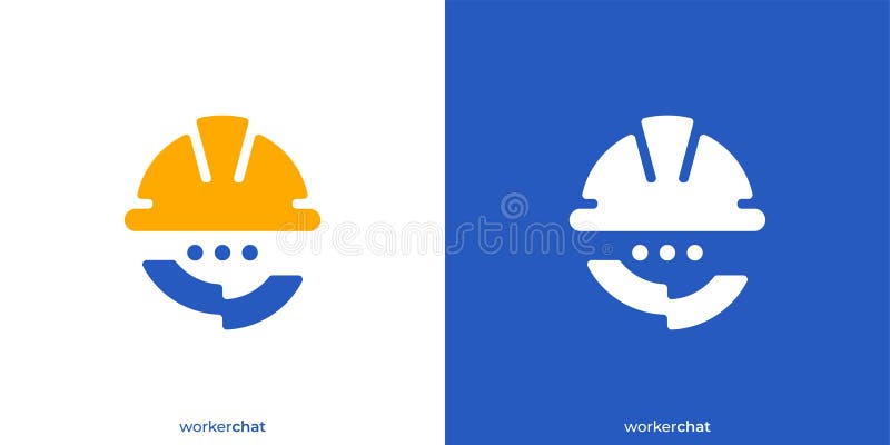 Simple Worker Chat Logo. Helmet Engineer with Abstract Icon Chat, Talk ...
