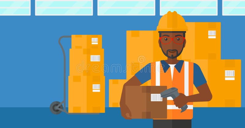 Worker Checking Barcode on Box. Stock Vector - Illustration of goods ...